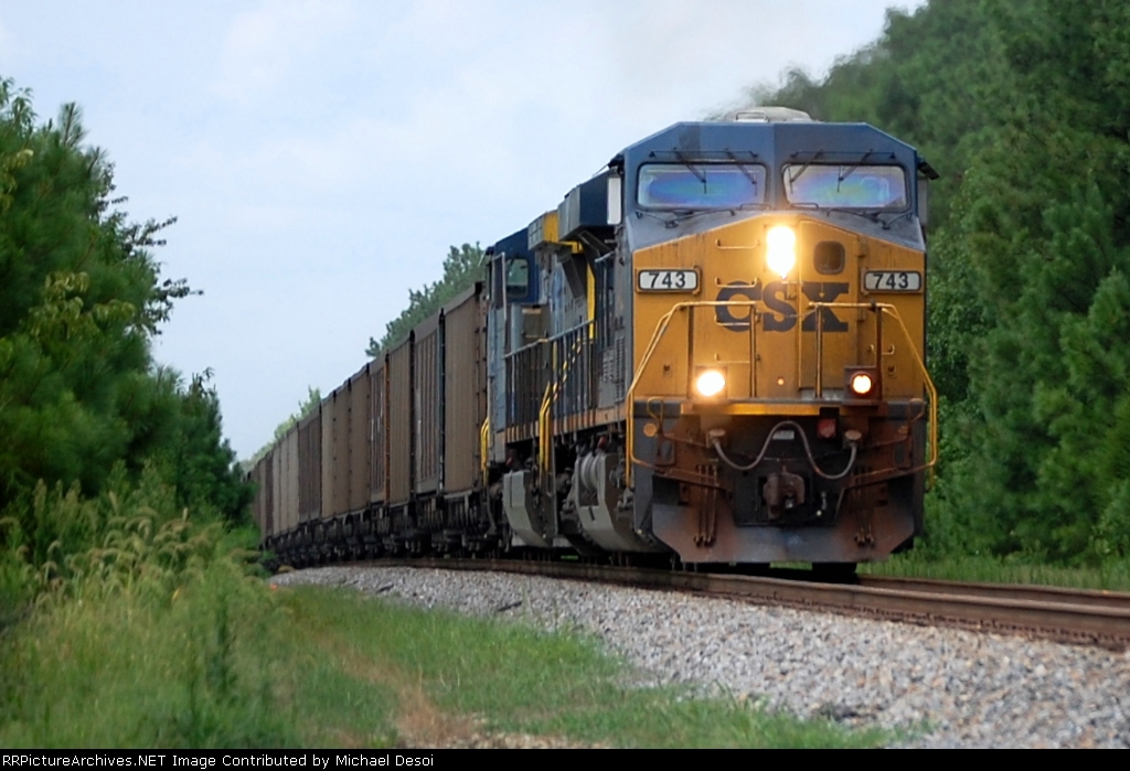 CSX ES-44AC #743 leads a southbound coal train About to cross Butler Branch Rd.